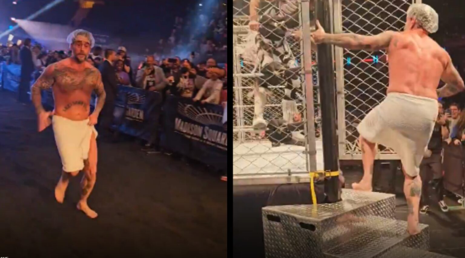 Video Cm Punk Comes To Damian Priests Aid At Wwe House Show While Wearing A Towel Pwmania